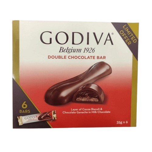 Chocolate & Candy Corner :: Chocolate Bars :: Godiva Double Chocolate 6 Bars Limited Offer Box- 210g